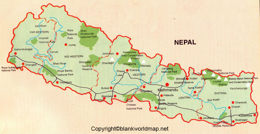 Labeled Map of Nepal - Blank World Map