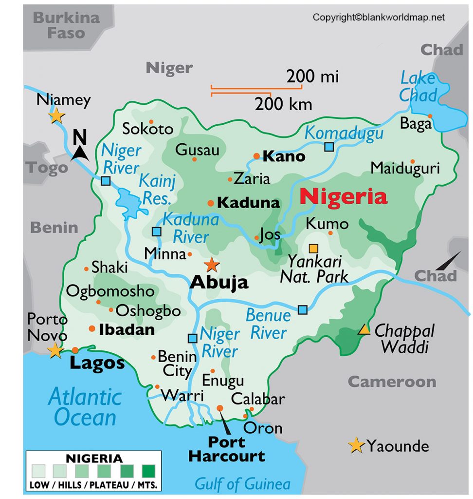 Labeled Map of Nigeria with States, Cities & Capital