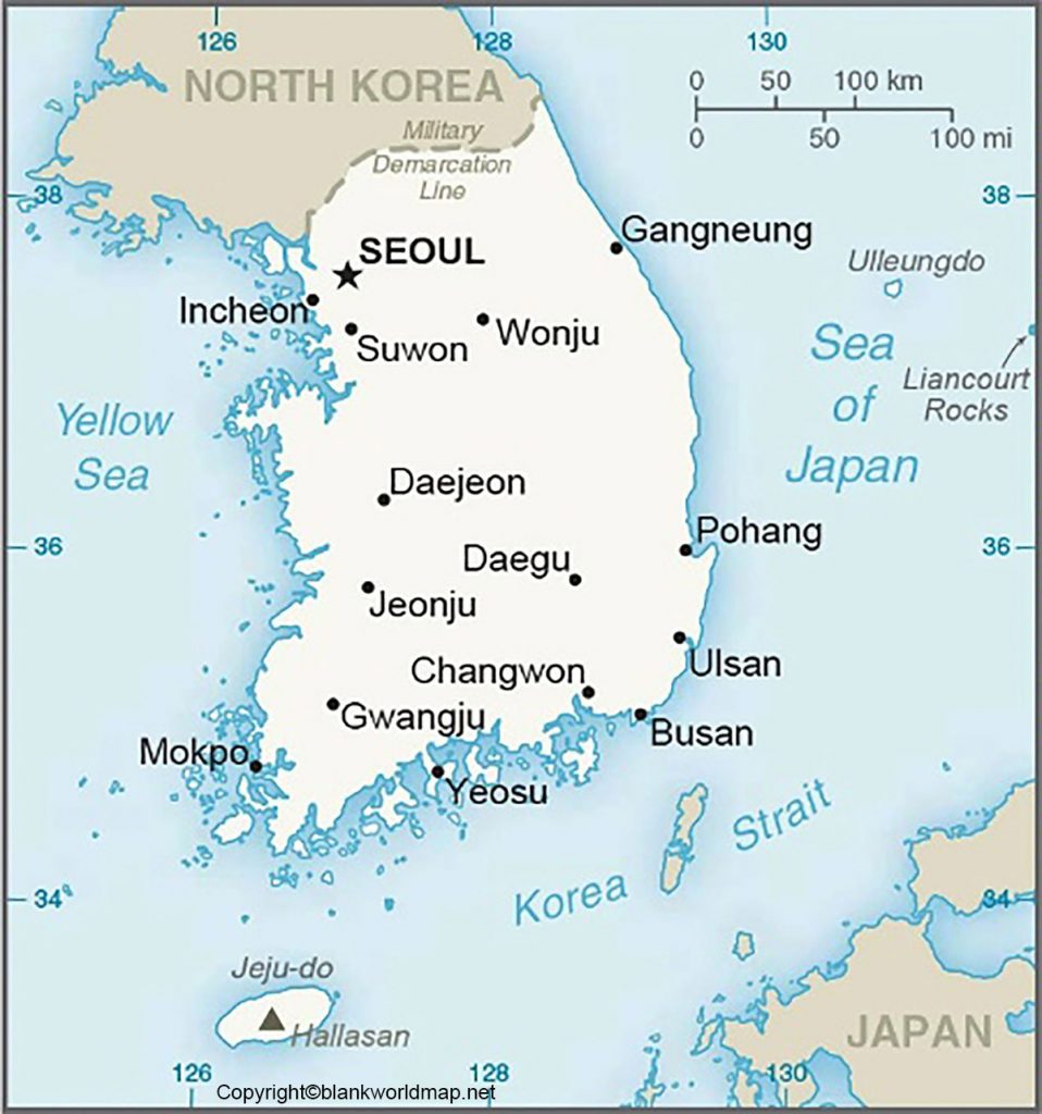 Labeled South Korea Map - Blank World Map