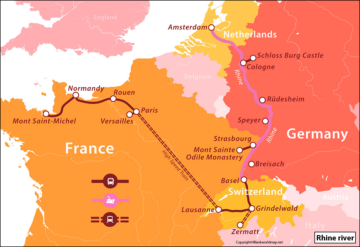 Rhine River Map | Rhine River on Europe Map